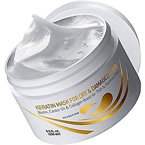 Vitamins Keratin Hair Mask Deep Conditioner - Biotin Protein with Castor Oil Repair for Dry Damaged and Color Treated Hair - Conditioning Treatment for Curly or Straight Thin Fine Hair