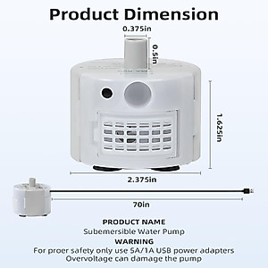 Ultra-Quiet Replacement Pump for Stainless Steel Cat Water Fountains - SMA-800 Motor - Safe and Easy to Clean with Low Voltage DC 5V and USB Cable (Side Suction Pump)