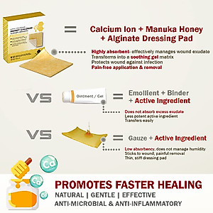 EVERLIT Honey Calcium Alginate Dressing 2” x 2” Pack of 10 | Sterile, Highly Absorbent Dressing With Pure Manuka Honey | Advanced Wound Care For Cuts, Skin Tears, Burns, Pressure Sores, Diabetic Ulcer