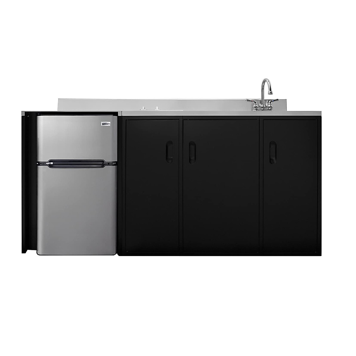 Summit Appliance CK72ADASINKR 72 Wide All-In-One Kitchenette, ADA Compliant, Sink and Faucet, 2-door Refrigerator-freezer, 2-burner Smooth-top Cooktop, Indicator Lights, Storage Compartments,Black