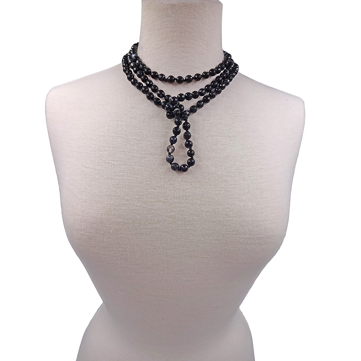 MGR 60-Inch Faceted Black Onyx Endless Infinity Long Beaded Necklace or Multi Strand Beaded Necklace.