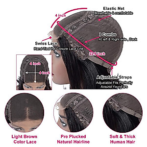 Josblue 4x4 Deep Wave Lace Closure Wigs Human Hair for Black Women Curly Human Hair Wigs Glueless Wigs Human Hair Pre Plucked Deep Wave Peruvian Virgin Wet and Wavy Human Hair Wigs 150% Density