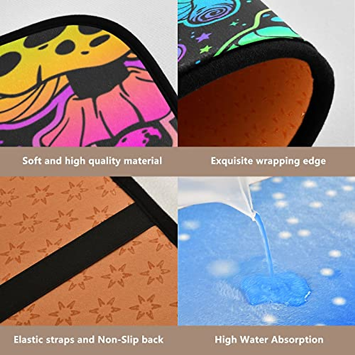 4PCS Bright Psychedelic Mushrooms Shower Curtain Set with Non-Slip Rugs, Toilet Lid Cover and Bath U-Shaped Mat, Bathroom Decor Set Accessories Waterproof Shower Curtain Sets with 12 Hooks
