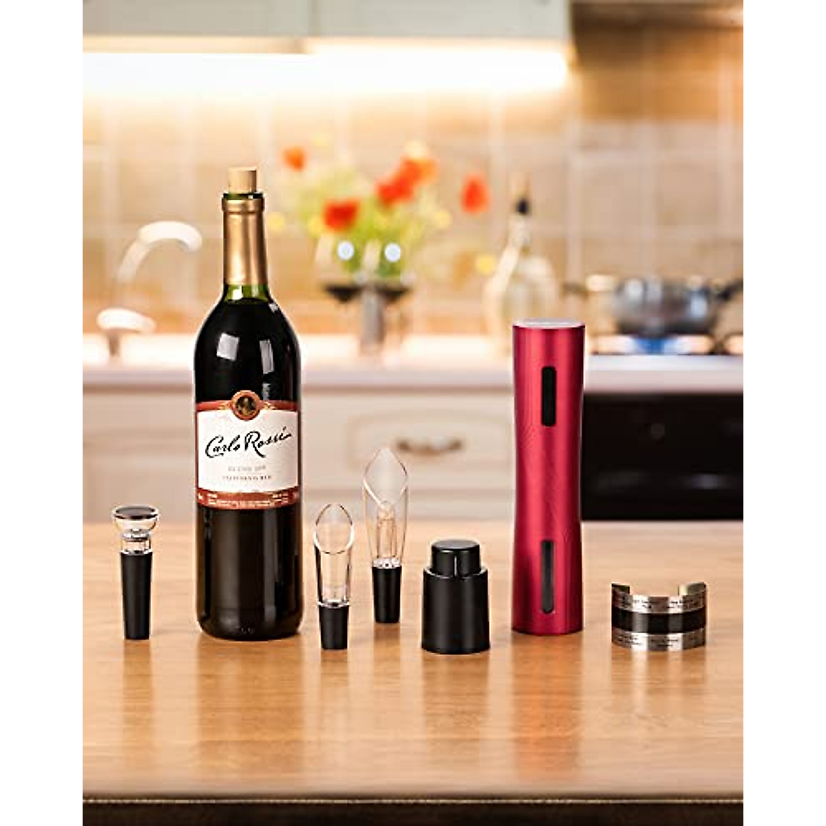ISELECTOR 6-in-1 Cordless Electric Wine Opener Set Rechargeable Wine Bottle Corkscrew Opener with Wine Pourer, Vacuum Wine Stoppers, Foil Cutter and Wine Temperature Sensor