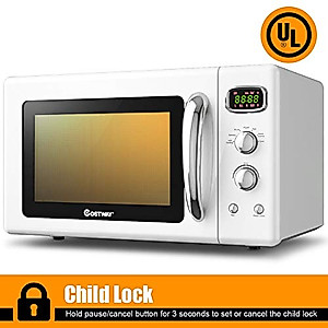 COSTWAY Retro Countertop Microwave Oven, 0.9Cu.ft, 900W Microwave Oven, with 5 Micro Power, Defrost & Auto Cooking Function, LED Display, Glass Turntable Viewing Window, Child Lock, ETL
