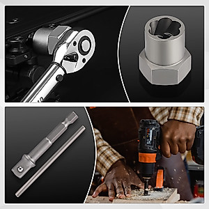 UYECOVE 15-Pcs Bolt Extractor Set, 3/8'' Drive Easy Out Bolt Extractor Set, Stripped Bolt Remover Nut Extractor Set for Damaged, Frozen, Rusted Sockets, Rounded-Off Bolts, Nuts & Screws