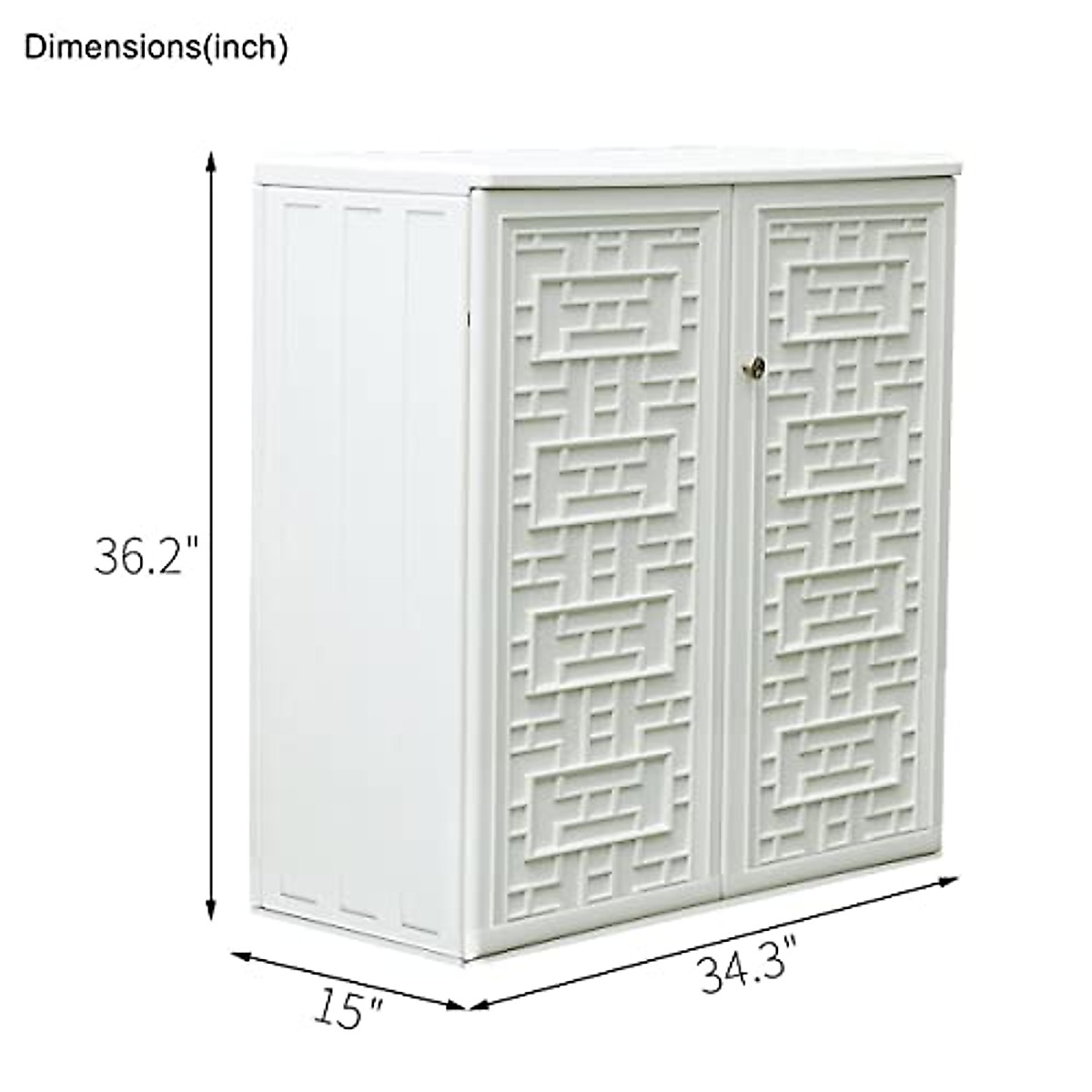 Mrossa Indoor Outdoor Storage Cabinet Waterproof with 2 Shelves,Off White Plastic Outdoor Cabinets for Patio/Garden/Backyard, Size 34.3''L*15''W*36.2''H…
