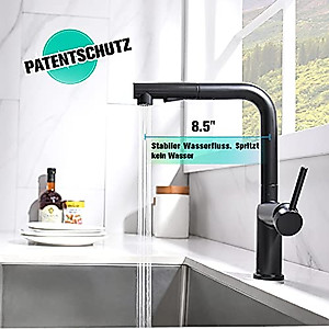 APPASO Modern Kitchen Faucet with Pull-Out Multi-Flow Sprayer Matte Black - Zinc Alloy Single-Handle Kitchen Sink Faucet Without Magnetic Function, APS231MB