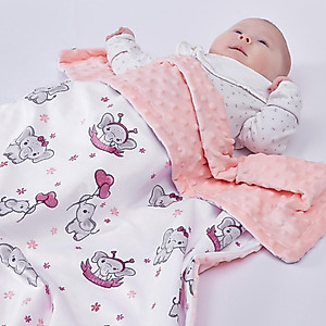 QSTEHEML Baby Blankets Super Soft for Boys Girls, Pink Minky Lightweight Elephant Blanket with Double Layer Unisex Newborn Travel Blanket for Toddler Nursery Crib Stroller, 30X40 Inches