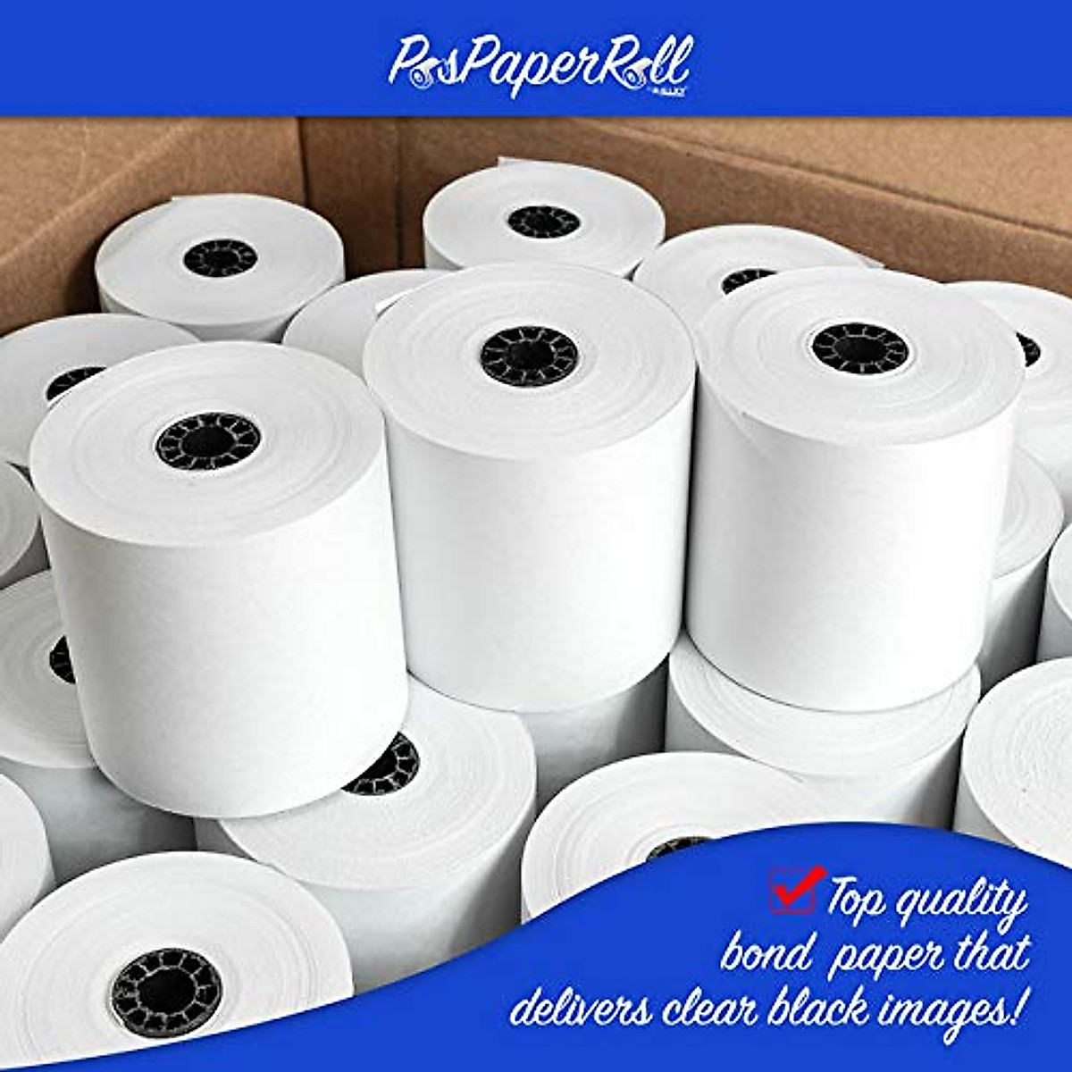 3" x 165' CASH REGISTER ROLLS,1 PLY BOND PRINTER POS PAPER ROLL 50 ROLLS/CASE (Double Solid Core)