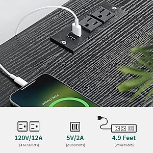 YITAHOME Wood File Cabinet with Charging Station, Drawer Filing Cabinet Cart, Farmhouse Nightstand Printer Stand for Home Office, Bedroom, Living Room, Entryway, Black & White