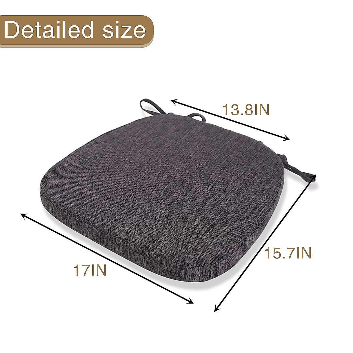 Kimgull Chair Cushions with Ties, Non Slip Chair Pads Set of 4, Thickened Breathable Cover Detachable Seat Cushion, for Kitchen Dining Living Room Office Chair (17x15.7x2In Yellow)