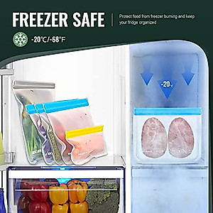 Dishwasher Safe Reusable Storage Bags, 10Pack Leakproof Reusable Freezer Bags, BPA Free PEVE Reusable Sandwich Bags, Silicone Food Storage Bags(10Pack-3 Gallon + 4 Sandwich + 3 Snack)