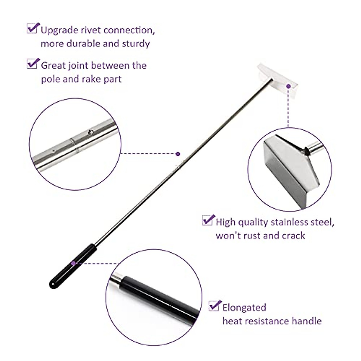 OLIGAI Charcoal Rake for Grill,Ash Rake for Kamado Joe and Other Charcoal Grills,Big Green Egg Accessories,32" Inch Stainless Steel Ash Poker Cleaning Tool,Tool to Push the Charcoal Fire in the Oven