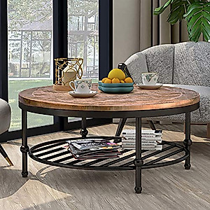 P PURLOVE Easy Assembly Hillside Rustic Natural Coffee Table with Storage Shelf for Living Room (Brown)