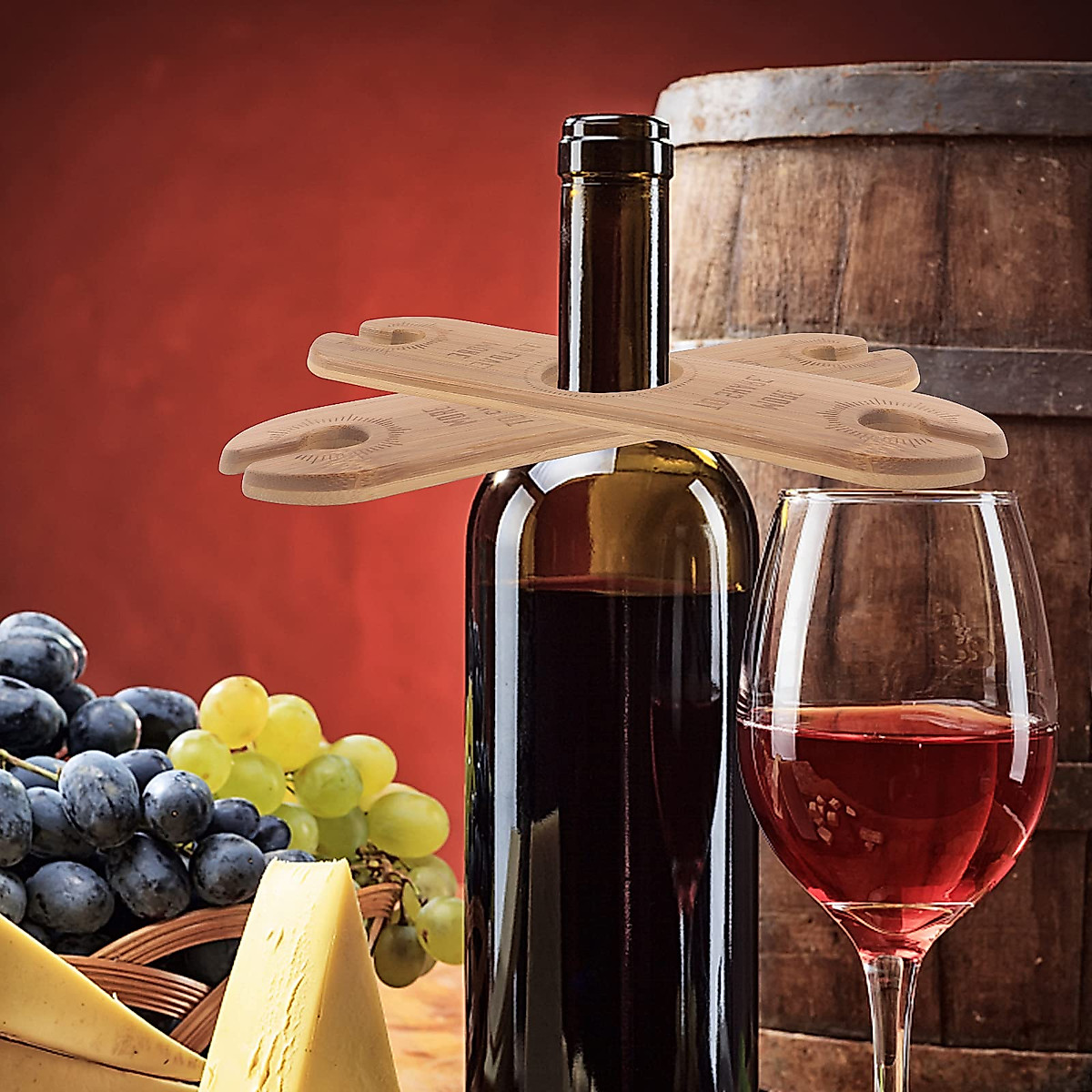 Wine Glass Holder,2PCS Portable Bamboo Cup Holder Wine Glass Rack Storage for Home Bar Outside Easy Carry Lightweight