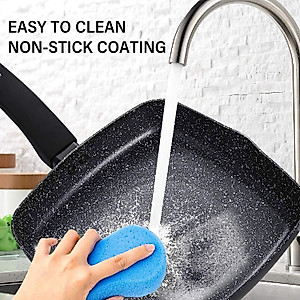 KOCH SYSTEME CS 9.5 Inch Nonstick Grill Pan for Stove Tops, Marble Coating Square Grill Skillet with Lid, Fry Pan Compatible with all Stoves, Ultimate Nonstick Skillet with Bakelite Handle, Toxic-Free