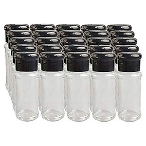FEOOWV 25Pcs Empty Plastic Spice Bottles Set for Storing Barbecue Seasoning Salt Pepper and More 75 ml/2.5 oz (Black)