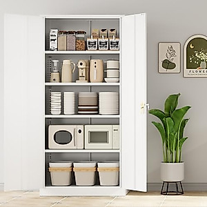 INTERGREAT Metal Storage Cabinet,72" Steel Lockable File Cabinet with Locking Doors and Adjustable Shelves,Locking Tool Cabinets for Office,Home,Garage,Gym,School (White)