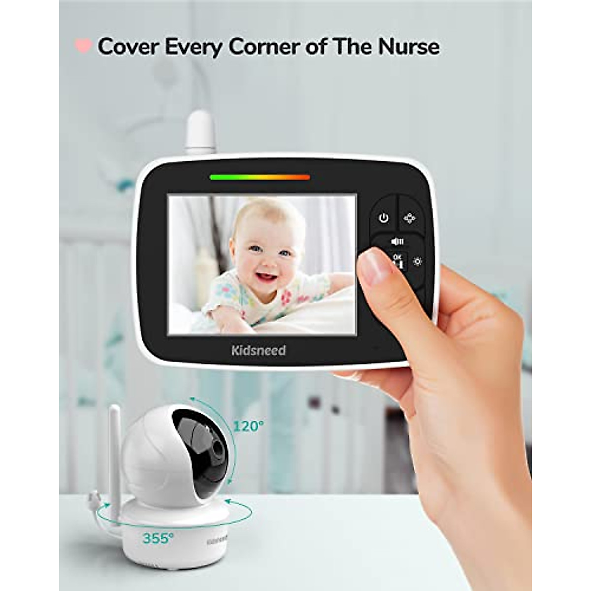 Kidsneed Baby Monitor - 3.5 Inch Video Baby Monitor with Remote Control Pan& Tilt &Zoom Camera, Two-Way Audio, Night Vision, Temperature Monitoring, Lullabies, 960ft Long Range