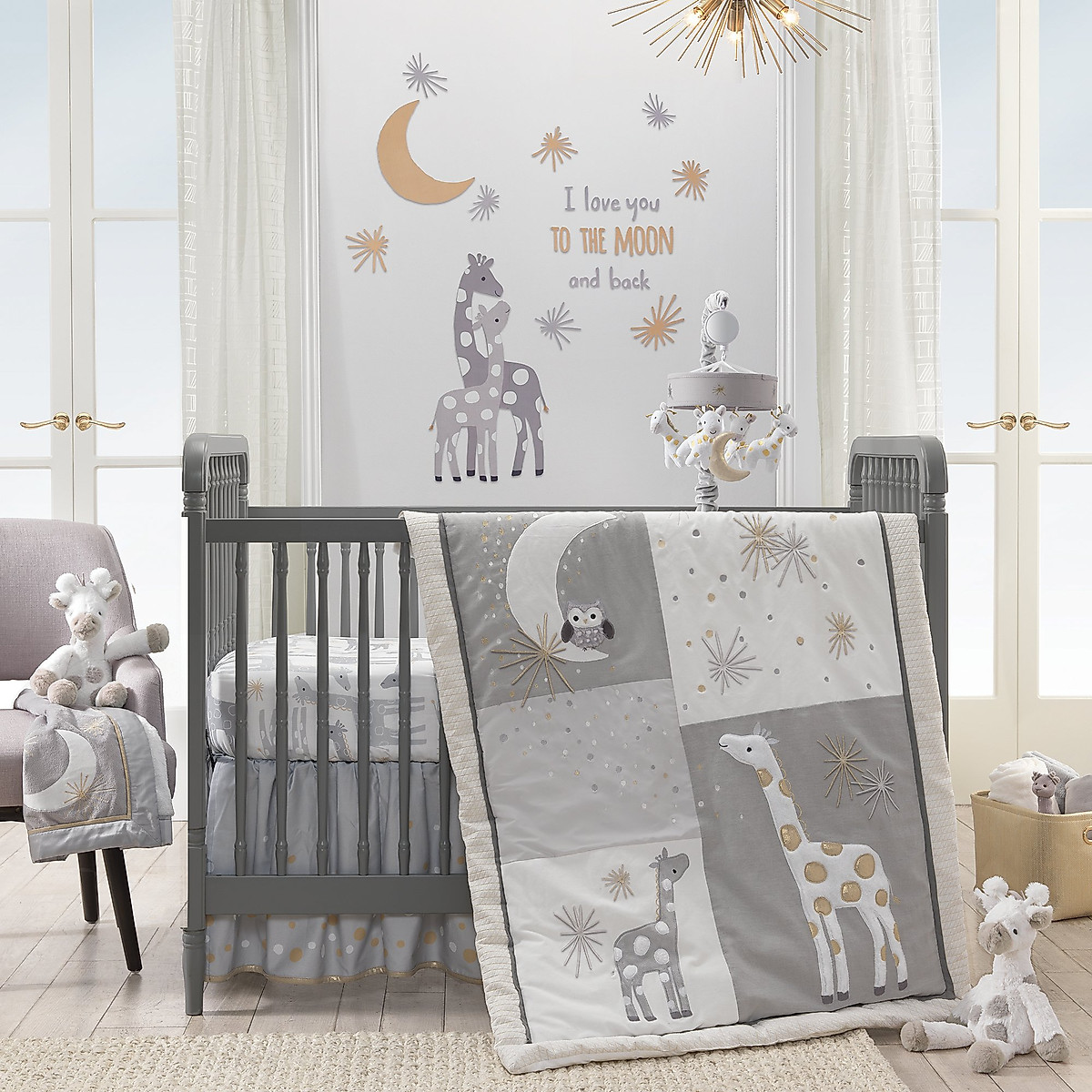 Lambs & Ivy Signature Moonbeams Wall Decals/Appliques - Gray, Gold, Animals