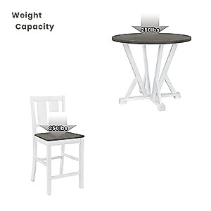 LCH 5-Piece Round, Farmhouse Rustic Counter Height Set with 1 Table and 4 Chairs for Home Kitchen, Dining Room (Grey)