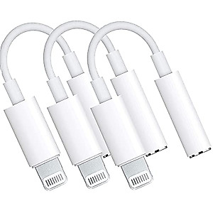 3 Pack Lightning to 3.5mm Headphone Jack Adapter MFi Certified, Connector Aux Audio Adapter iphone Adapter White Support for iPhone 7/7P/8/8P/X/XS/11/11 PM/12/12PM/13/13PM Compatible iOS 10.3 or Later