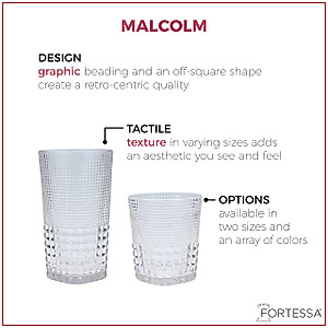 Fortessa Malcolm Double Old Fashioned Cocktail Glass 6 Pack, 11.5-Ounce, Pool Blue
