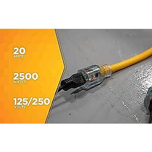 Coleman Cable 01934 3-Feet Generator Power Cord Adapter, 10/4 Splitter Y Adapter, L14-30P to (2) 10/3 Lighted 5-20R
