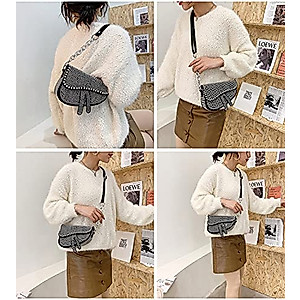 PURFANREE Women Studded Saddle Shoulder Bag Shining Rhinestone Clutch Purse Underarm Handbag Satchel Rivet Crossbody Bag