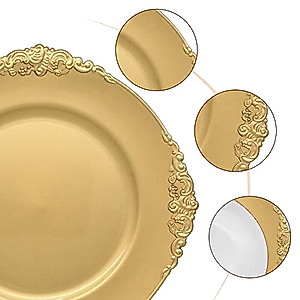 DaCakeWS Gold Antique Charger Plates Set of 12, 13" Round Plastic Chargers For Dinner Plates,Wedding Reception Antique Chargers Plates For Tabletop Decor Catering Event(Gold Antique12PCS)