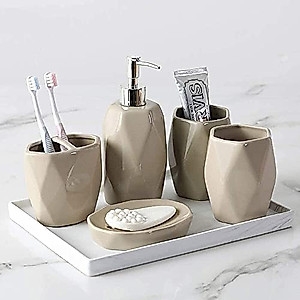 DVTEL Ceramic Mouthwash Cup Sanitary Suit Household Toothbrush Sanitary Suit 5-Piece Set (Color : Khaki)