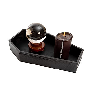 Black Painted Wood Coffin Tray – 13.5 Inch Coffin Shaped Serving Tray Box, Great for Candy, Keys, Candles - Perfect Halloween Décor | 13.5" x 8.5"