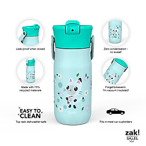 Zak Designs Harmony Gabby's Dollhouse Kid Water Bottle for Travel, 14oz Recycled Stainless Steel, Leak-Proof When Closed and Vacuum Insulated (Pandy Paws, Cakey Cat, Mercat, Kitty Fairy)