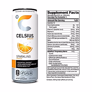 CELSIUS Sparkling Orange, Functional Essential Energy Drink 12 Fl Oz (Pack of 12)
