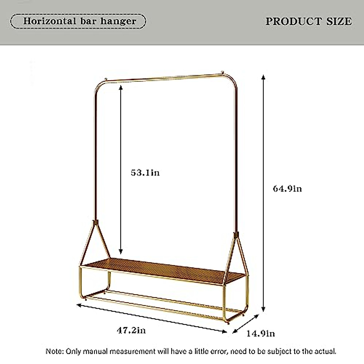 FIJOS Clothes Rack, Clothing Racks for Hanging Clothes, Metal Garment Rack with Bottom Shelf for Hanging Clothes, Coats, Skirts, Shirts, Sweaters (47.2" L Gold)