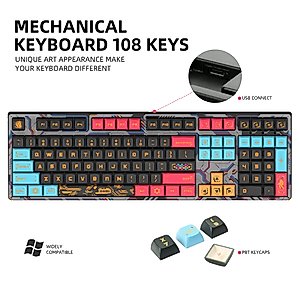 DUSTSILVER Mechanical Keyboard PC Gaming Keyboards Quiet 108 Keys Hot-swappable Keyboard Optical Black Switch +35 PBT Keycaps Anti-Ghosting USB Wired Programmable for Windows Mac Laptop