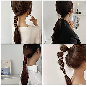 LURVFUEH 3 PCS Braid Accessory Ponytail Leather Hair Ties, Bendable Spiral Loc Long Hair Styling Accessories for Women Girls (White+Brown+Black)