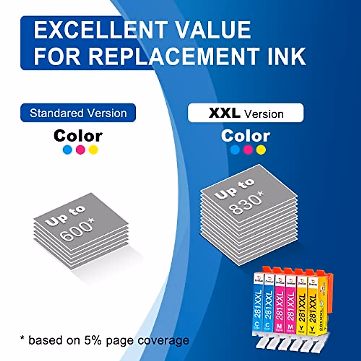 Drnoae 281 Ink Cartridges, Compatible Replacements for Canon 281 281XL 281XXL Ink for Canon Pixma TR8620 TR8520 TR7520 TS8220 TR8500 TS9120 TS6220 TS6120 TS6320 TR7500 TS8300 Ink, 2Y/2M/2C