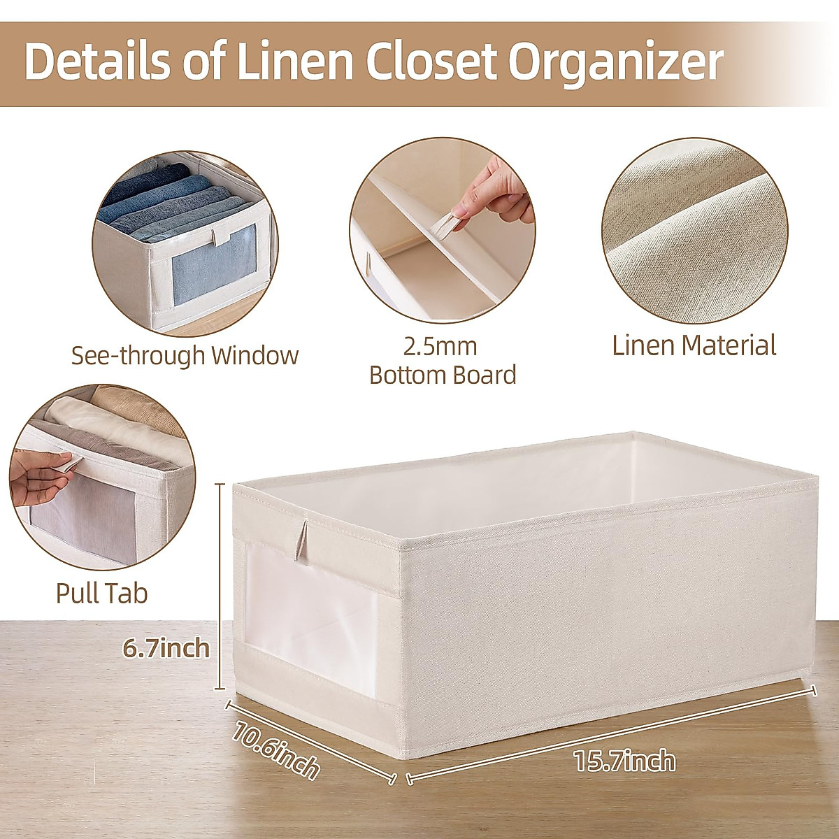 Linen Closet Organizers And Storage, 4 Pack Closet Storage Bins Linen Closet Baskets for Closet Organization Foldable Closet Organizer Bins with Clear Window For Organizing Clothing, Jeans, Shelves