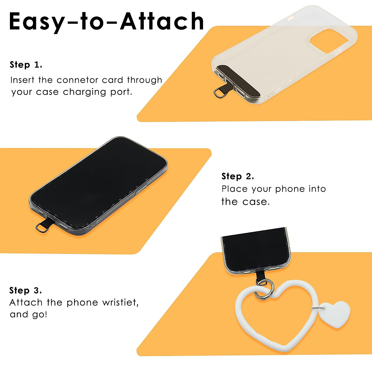 Luckyvestir Silicone Phone Lanyard, Heart Cell Phone Hand Wrist Strap with 2 Universal Tether Tab Smartphone Key Chain Wristlet Bracelet (White)