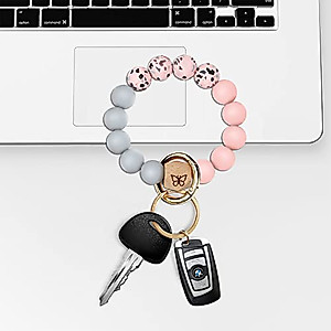 Keychain Bracelet Wristlet with Wallet Card Holder Pocket,Tassel Keychain Bangle Key Ring for Women