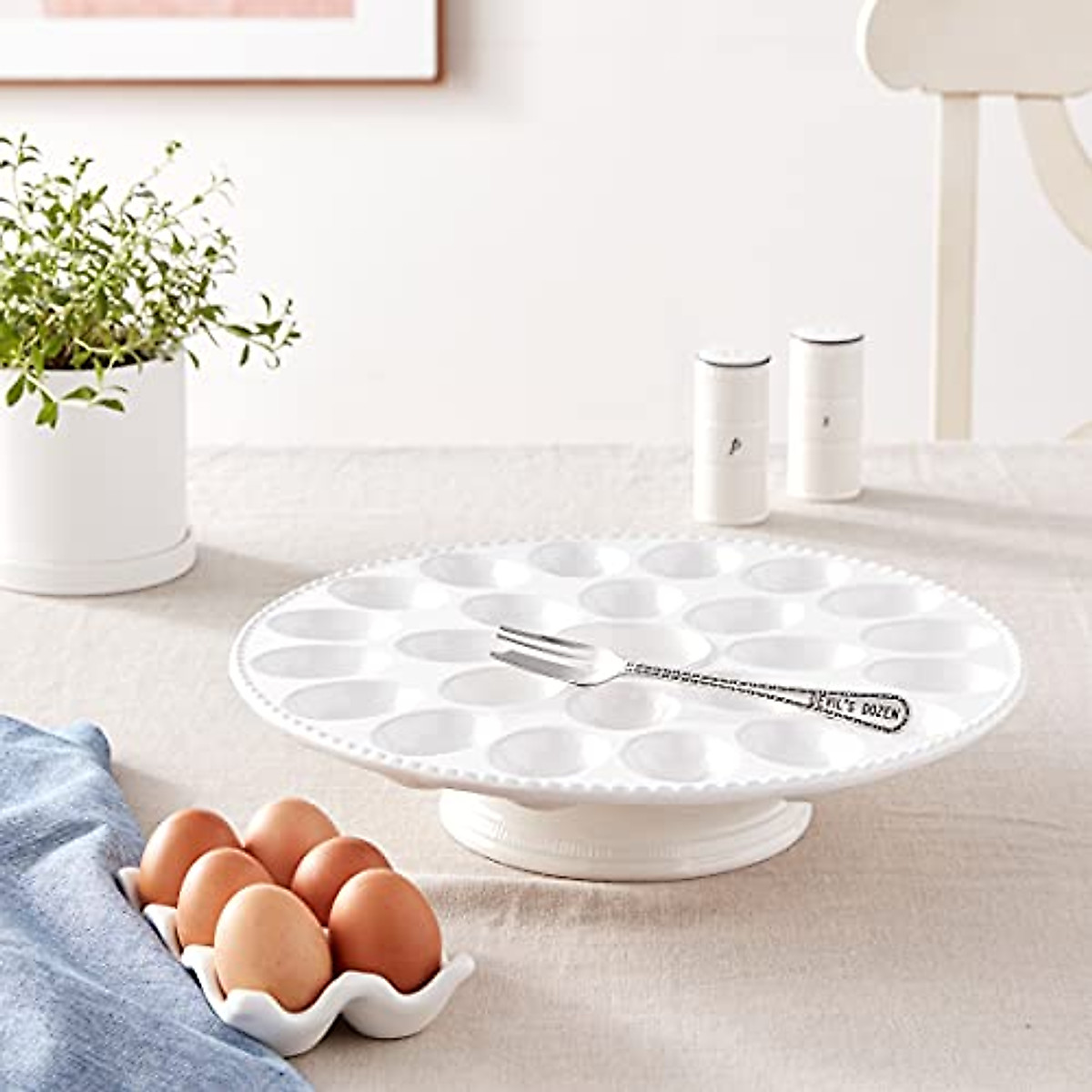 Mud Pie Deviled Egg Dolomite Pedestal Platter, White