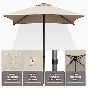 Trenovo 4.9 ft Patio Umbrella - Outdoor Table Umbrella with 4 Reinforced Ribs, UV Protection & Waterproof Market Umbrella for Garden, Lawn, Deck, Backyard, Pool (Tan)