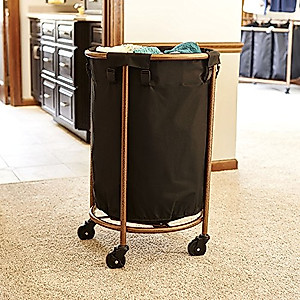 Household Essentials Round Laundry Hamper with Wheels, Copper, Black Large