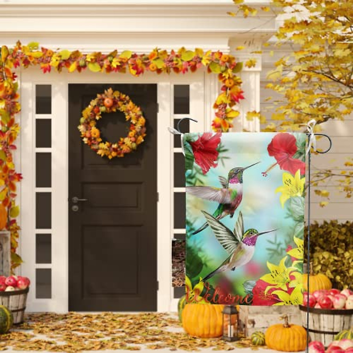 Hummingbird Garden Flags, Flower Garden Spring Yard Flags 12 X 18 Double Sided Polyester Welcome House Flag Banners For Decorative Garden Flags Spring