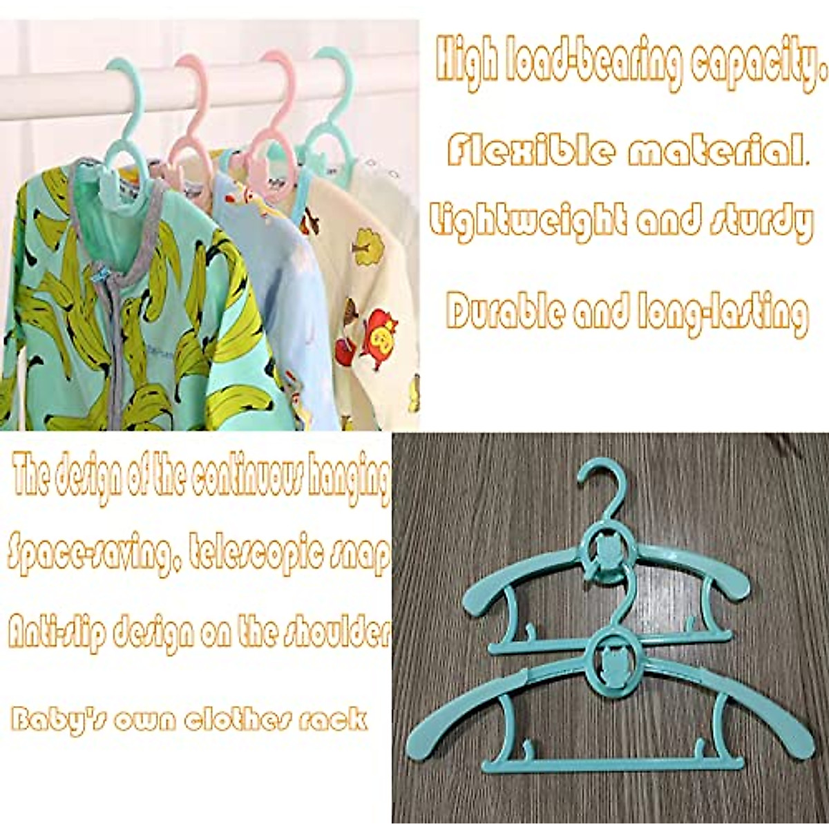 Baby Nursery Closet Hangers, 20pcs Slip Laundry Infant Pant Hangers for Newborn Clothes Kids Baby Hangers - 11"- 14" Adjustable Children Coat Hanger for Girl Boy Plastic Infant Hangers Cherry Powder