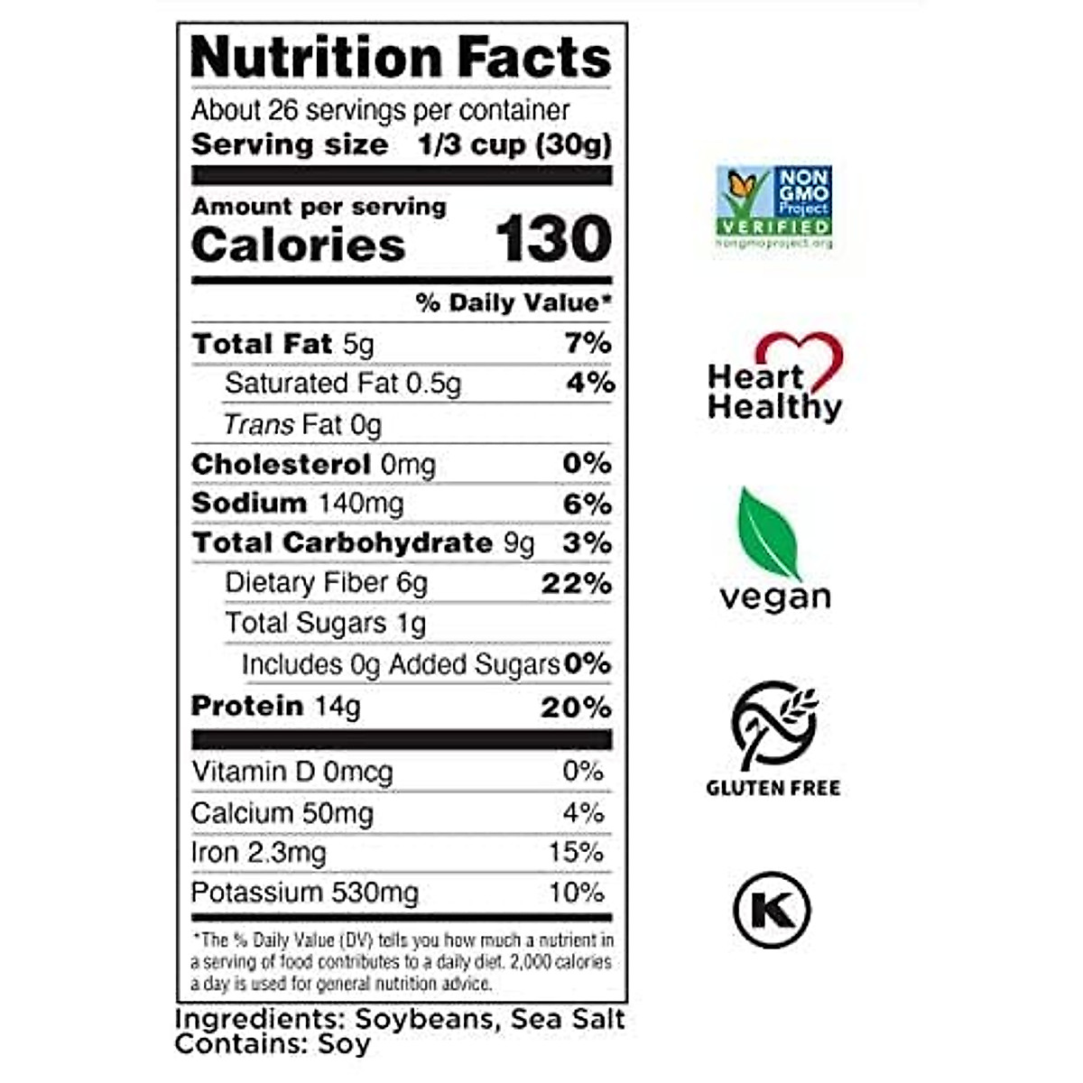 Seapoint Farms Dry Roasted Edamame, Sea Salt, Vegan, Gluten-Free, Kosher, and Non-GMO, Crunchy Snack for Healthy Snacking, 27oz. Jar