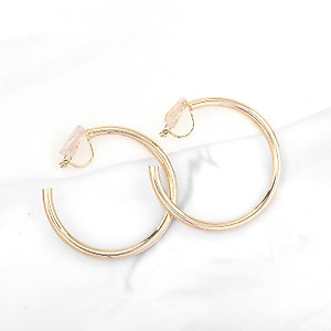 YOQUCOL 4.0CM(1.57in) Gold Round Clip On Hoop Earrings Non Pierced Ears Hoops for Women
