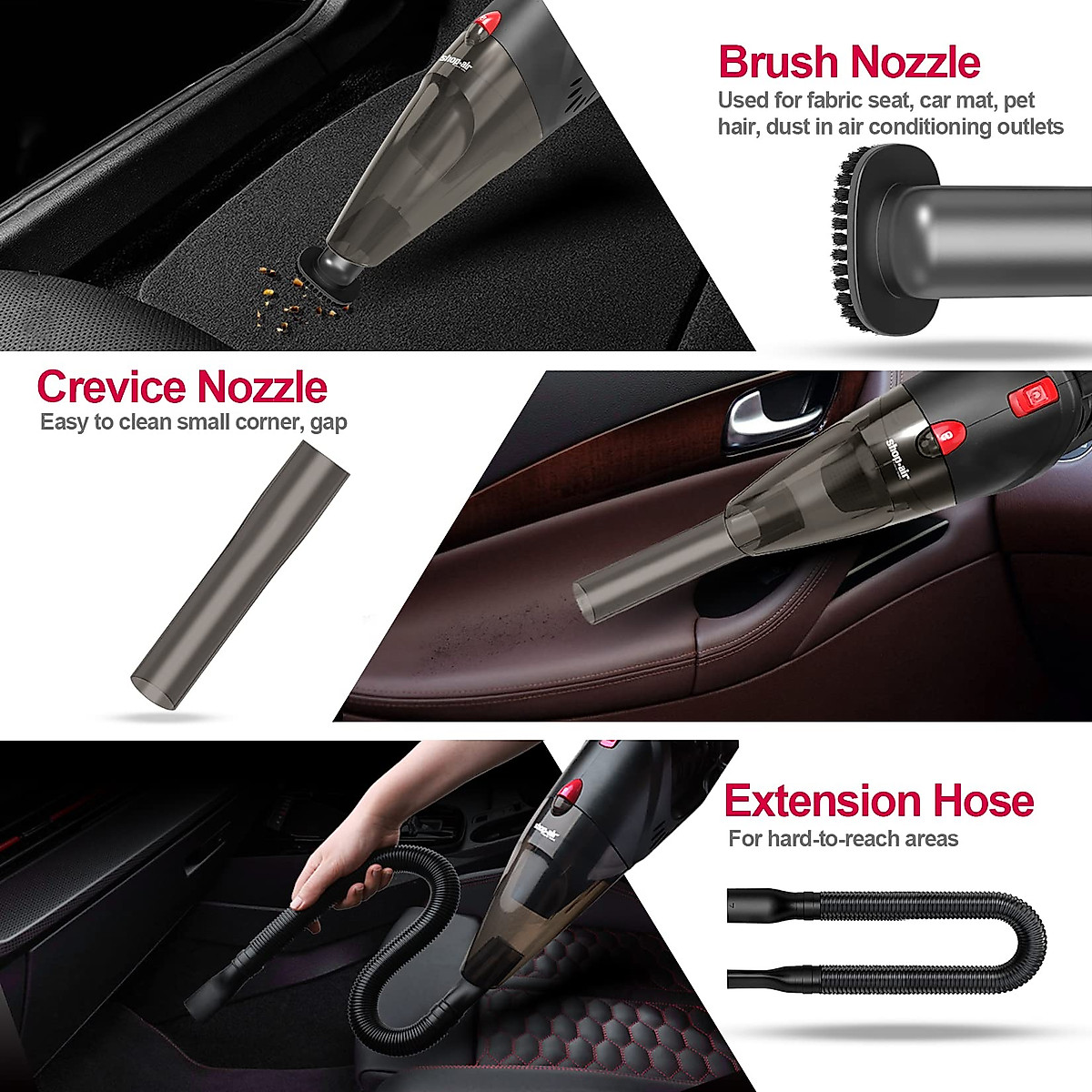 Shop-Vac 6 Gallon 3.0 Peak HP Wet Dry Vacuum+Shop·AIR Car Vacuum Cleaner, 12V/106W, Red